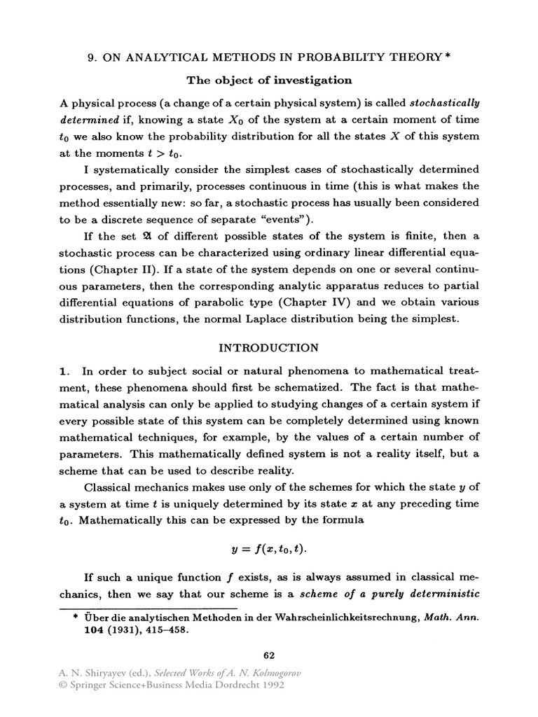 Shiryayev1992 Chapter OnAnalyticalMethodsInProbabili | PDF | Mathematical Analysis | Stochastic ...