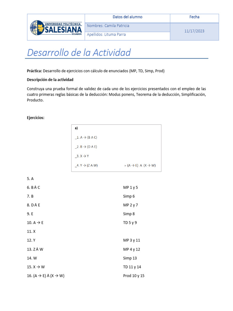 Desarrollo de La Actividad | PDF | Sintaxis (Lógica) | Lógica matemática