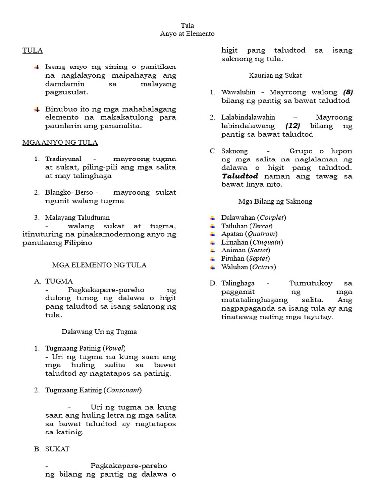 Tula, Anyo at Elemento | PDF