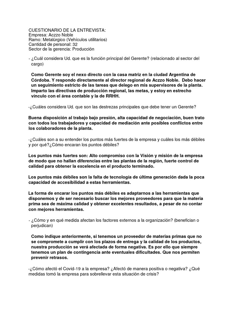 Cuestionario de Entrevista | PDF | Business | Toma de decisiones