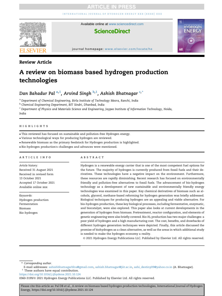 Biomass Hydrogen Production Review | PDF | Hydrogen | Fuels
