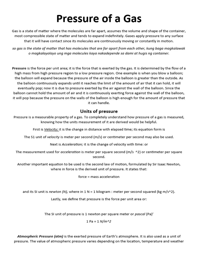 Pressure of A Gas | PDF | Pressure | Atmospheric Pressure