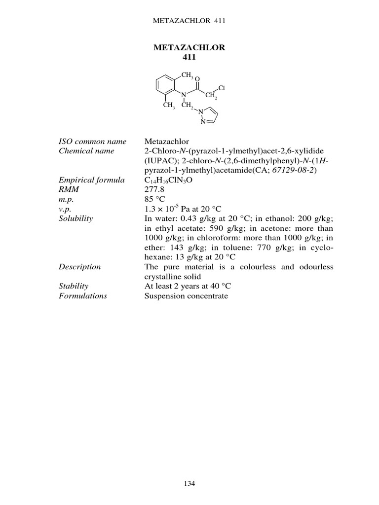 ISO Common Name Chemical Name: Metazachlor 411 | PDF | High Performance ...