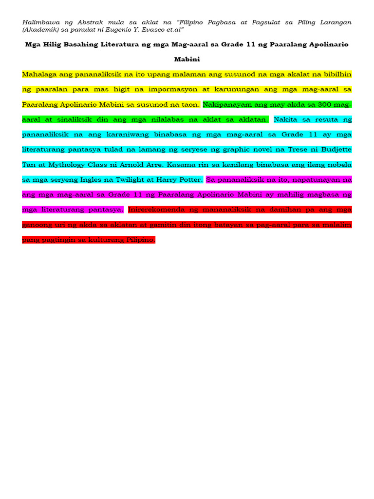 Halimbawa NG Abstrak Na Pagsulat | PDF