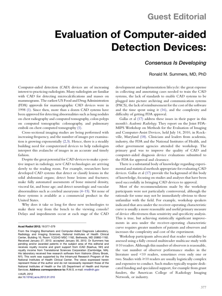 Evaluation Of Computer Aided Detection Devices Xac 2 Pdf Radiology Clinical Medicine