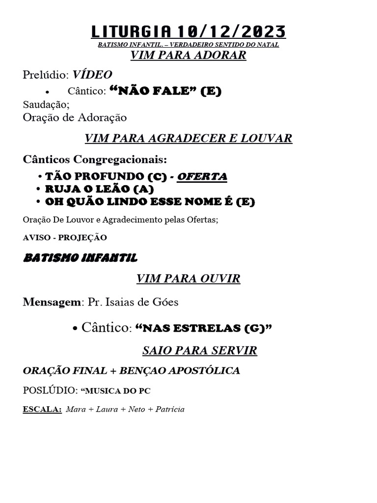 Liturgia 10122023 Batismo Infantil | PDF | Artes Linguísticas e ...