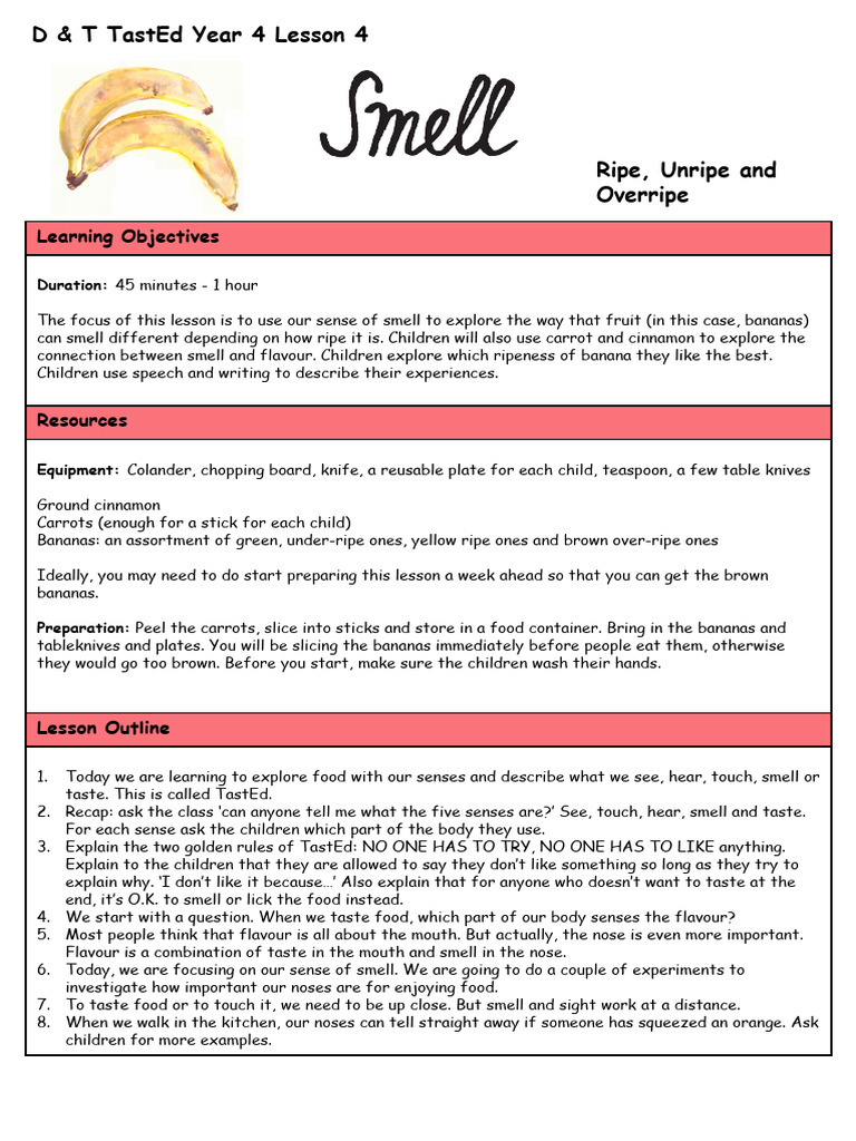 Year 4 Lesson 4 SMELL Ripe Unripe and Overripe Lesson Plan | PDF ...