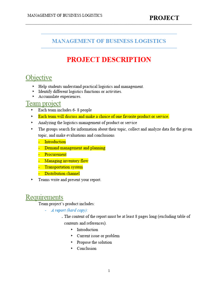 Project Description - MBL | PDF | Logistics