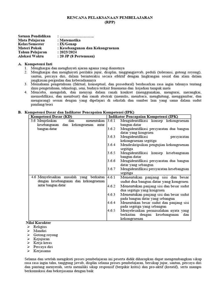RPP Matematika Kelas IX: Kesebangunan | PDF | Seni | Komputer