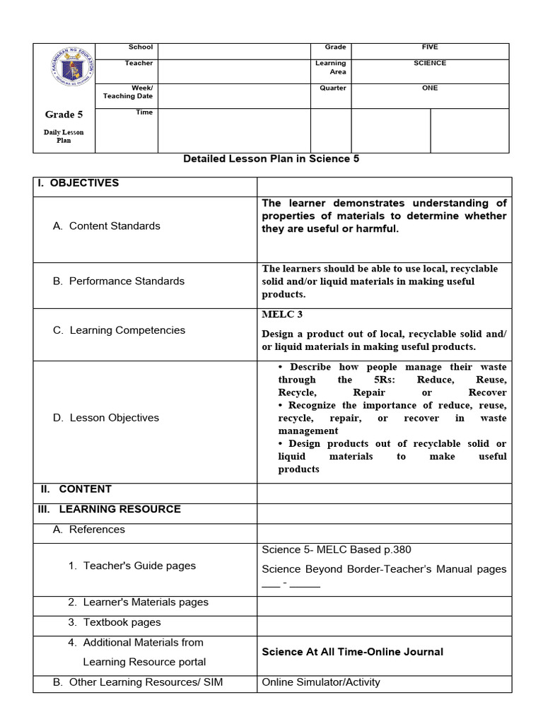 COT-SCIENCE-Q1 | PDF | Waste | Learning