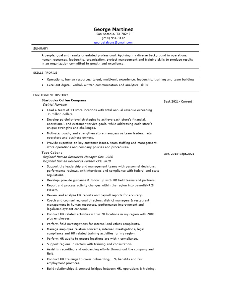 George Martinez Resume Ogl | PDF | Human Resources | Employee Retention