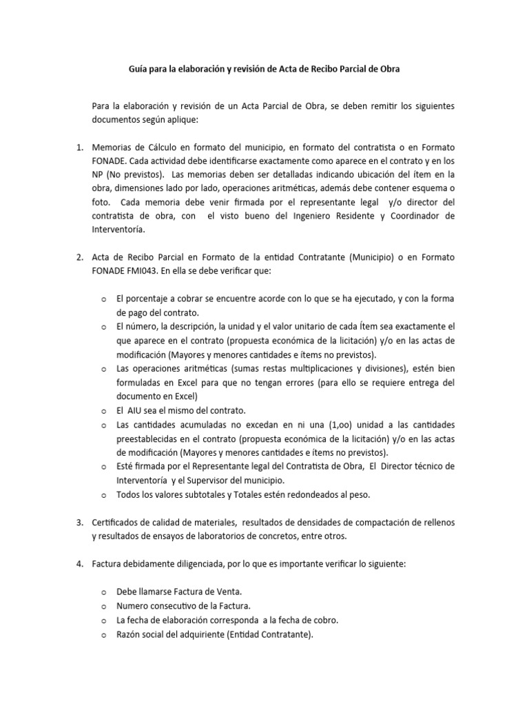 Guia Para Elaboración de Acta Parcial de Obra | PDF