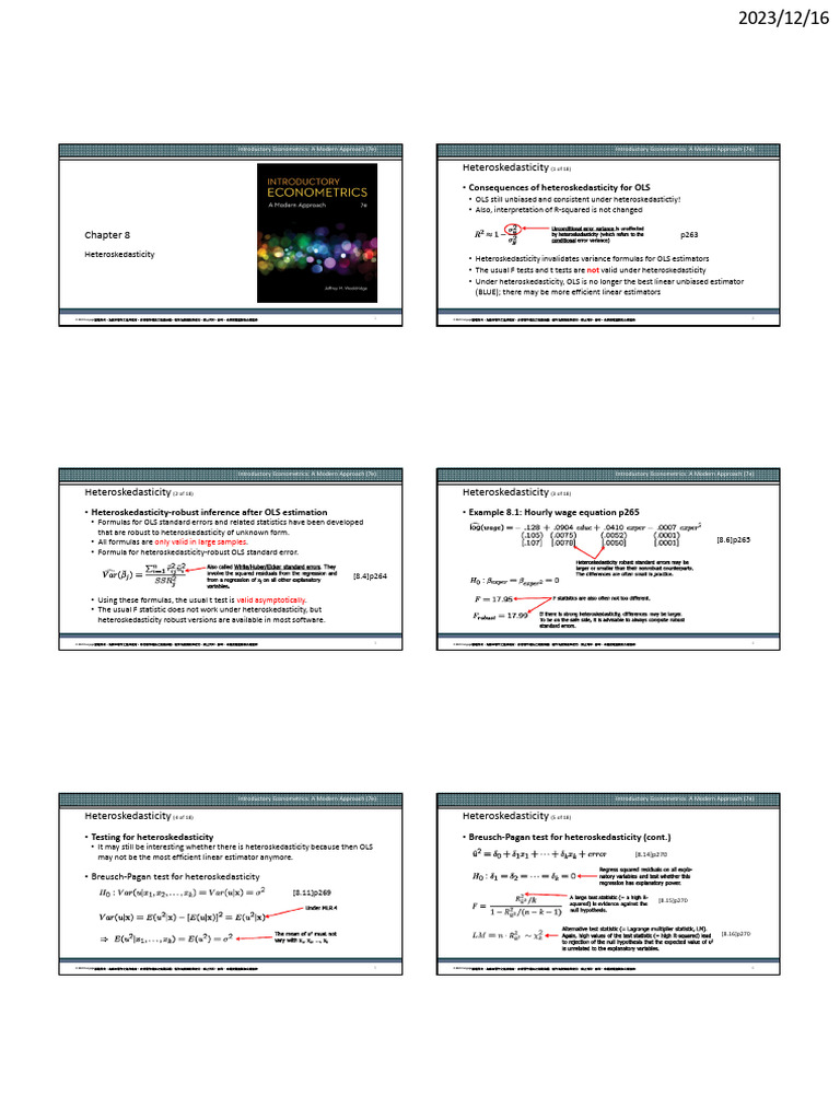 Ch08 Wooldridge 7e Ppt 2pp 20231128 Pdf Econometrics Ordinary