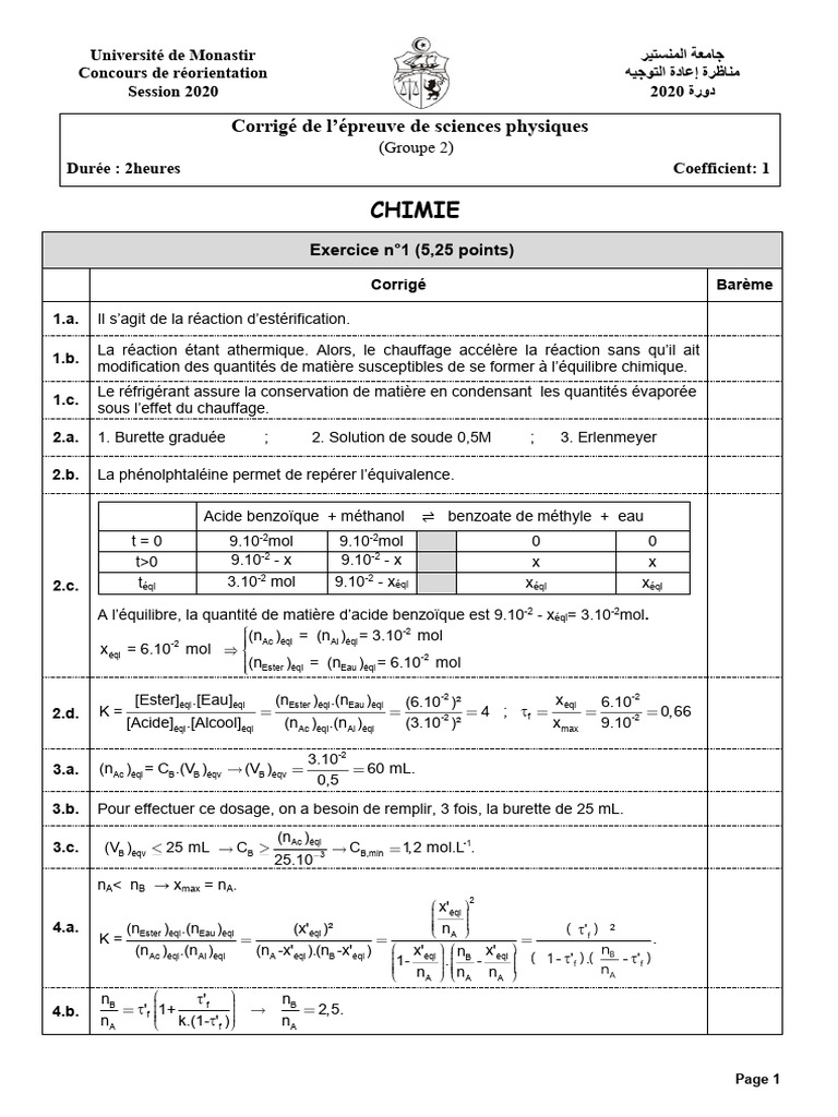 Corrigé Sciences Physiques | PDF