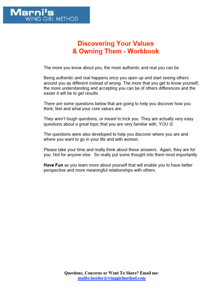 Discovering Your Values and Owning Them Workbook | PDF | Understanding ...