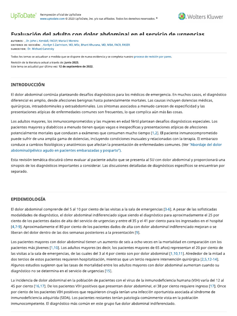 Dolor Abdominal en Urgencias Uptodate | PDF