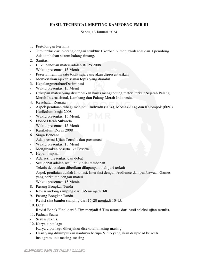 Hasil Technical Meeting Kampoeng PMR Iii | PDF