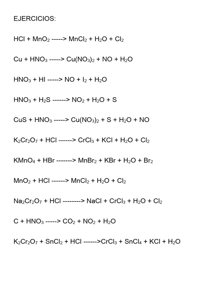 EJERCICIOS Redox Numero de Oxid - 041439 | PDF