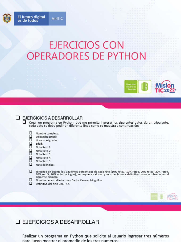Ejercicios de Operadores | PDF | Python (lenguaje de programación ...
