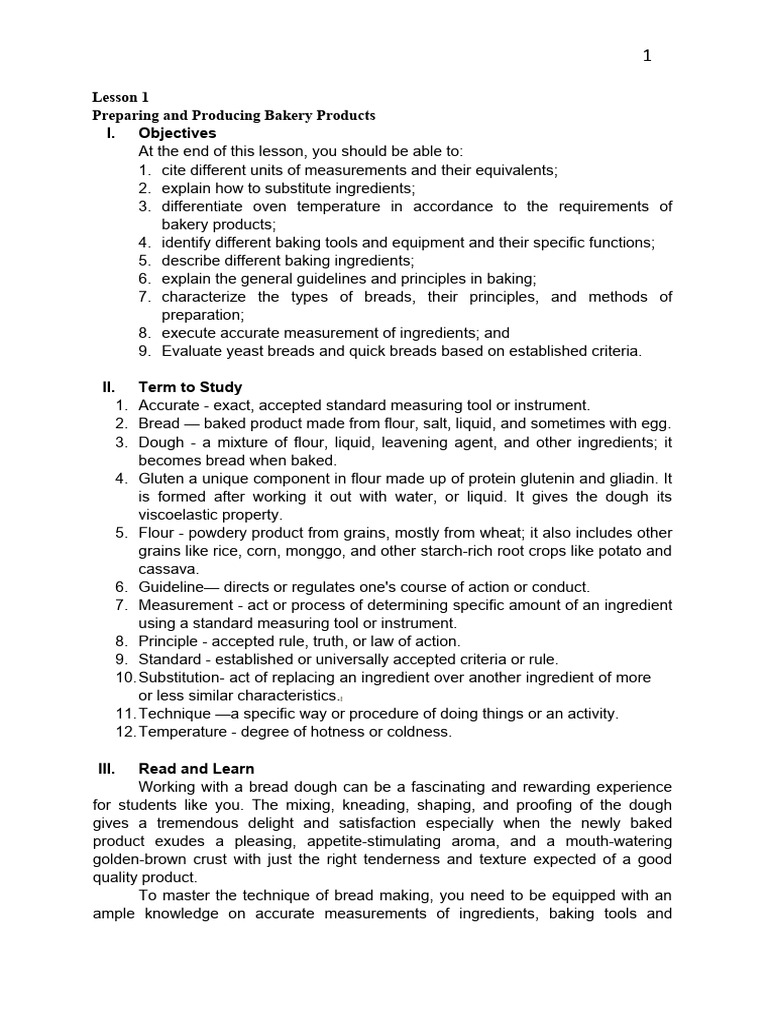 Module 1 Preparing and Producing Bakery Products | PDF | Breads | Flour