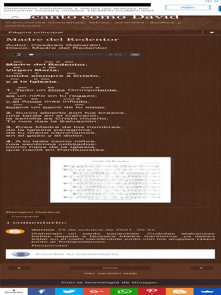 Madre Del Redentor Yo Canto Como David | PDF