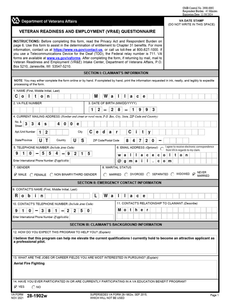 VA Form 28-1902w Instructions | PDF | United States Department Of ...