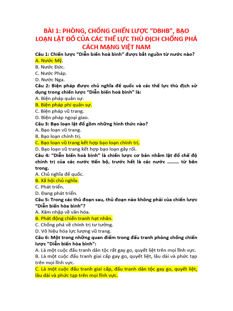 Đáp Án Học Phần 2 GDQP 2 | PDF