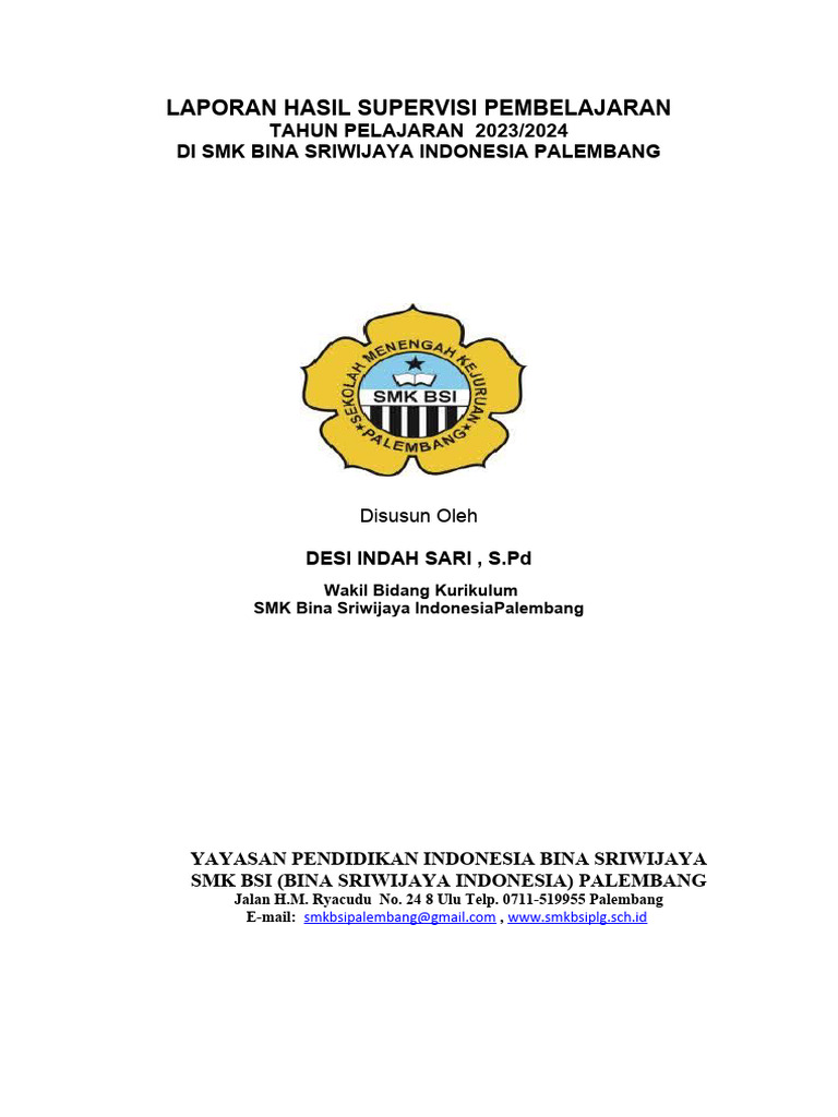 Laporan Hasil Supervisi Pembelajaran SMK Bsi 2023-2024 | PDF