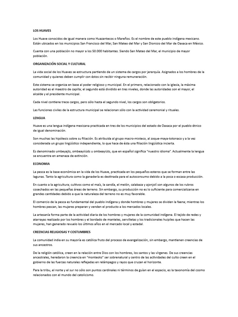 Cultura y Vida de los Huaves | PDF | México