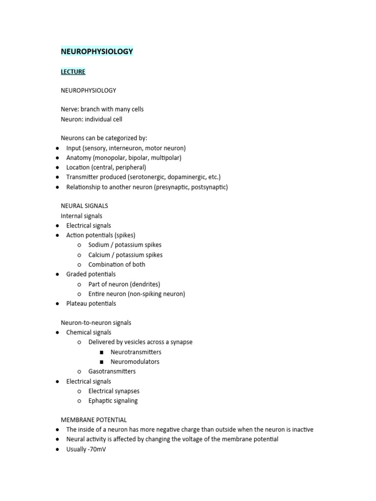 Neurophysiology | PDF