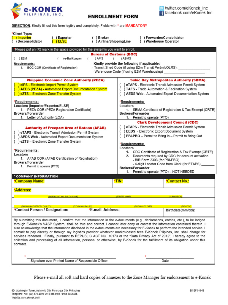 E-Konek VASP Enrollment Form (eIPS) 1685688553 | PDF | Economies | Business