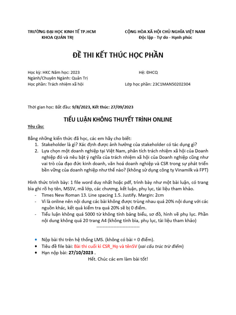 Đề Thi KTHP CSR | PDF