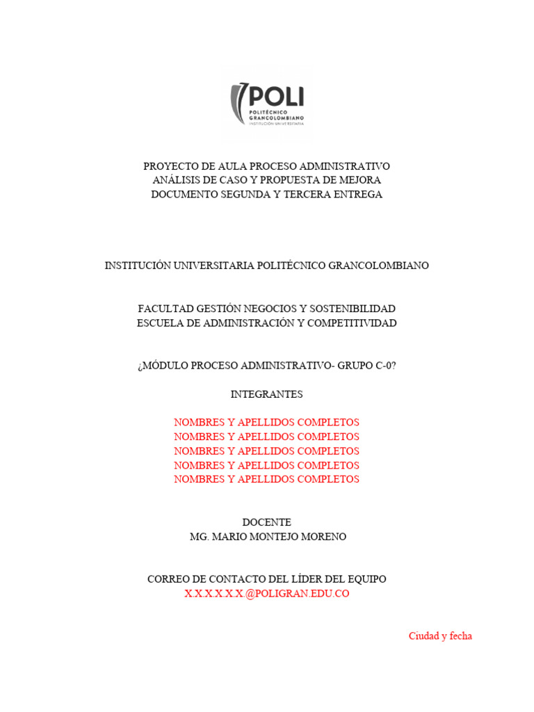 Formato Presentación Proyecto Proceso Administrativo Virtual 2024 | PDF | Análisis FODA | Business