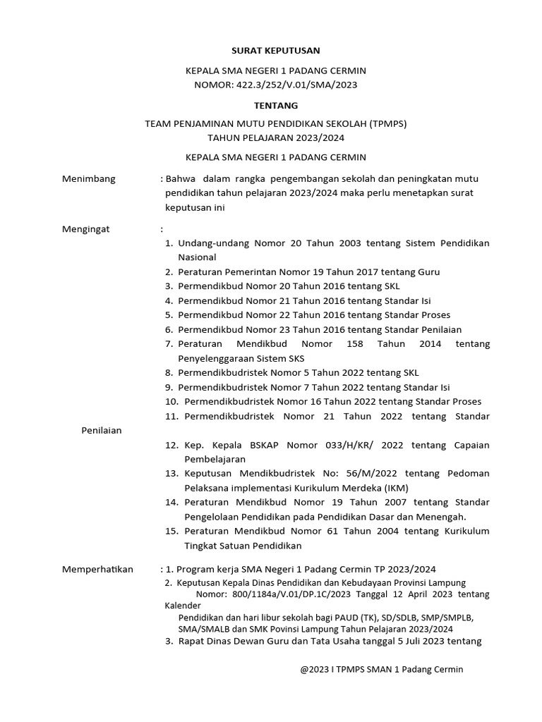SK Struktur SPMI Baru | PDF