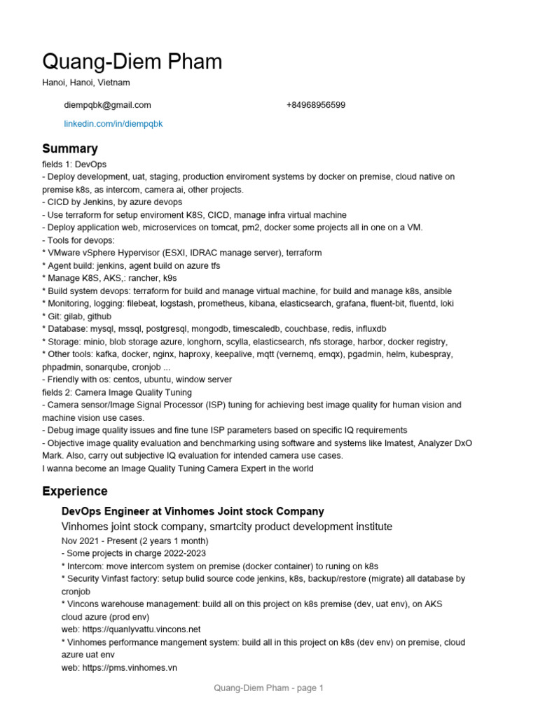Resume Quang Diem Pham | PDF | Virtual Machine | Cloud Computing