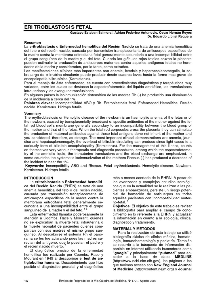 Eritroblastosis Fetal Pdf Hematología Especialidades Medicas