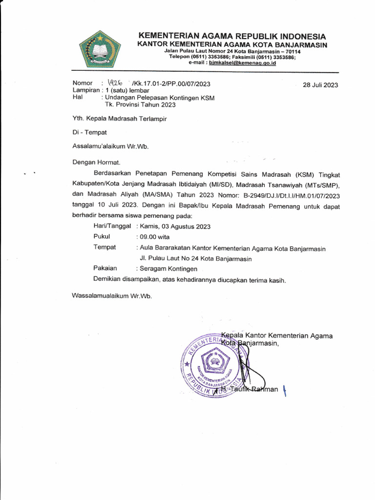 Undangan Pelepasan Kontingen KSM | PDF