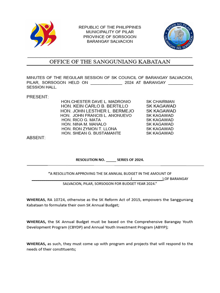 Resolution Approving The Annual Budget Salvacion | PDF | Philippines ...