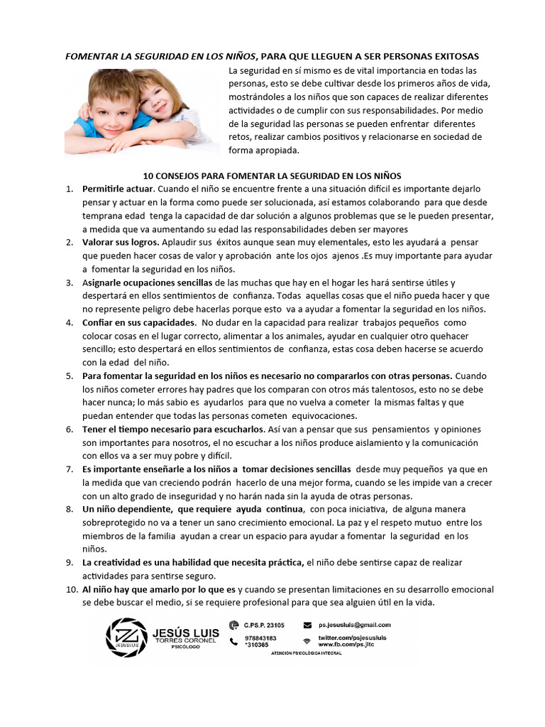 Fomentar La Seguridad en Los Niños | PDF
