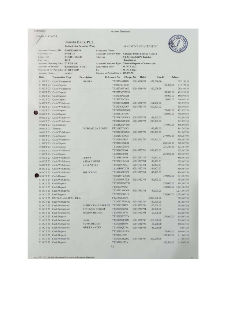 Bank Statement October | PDF
