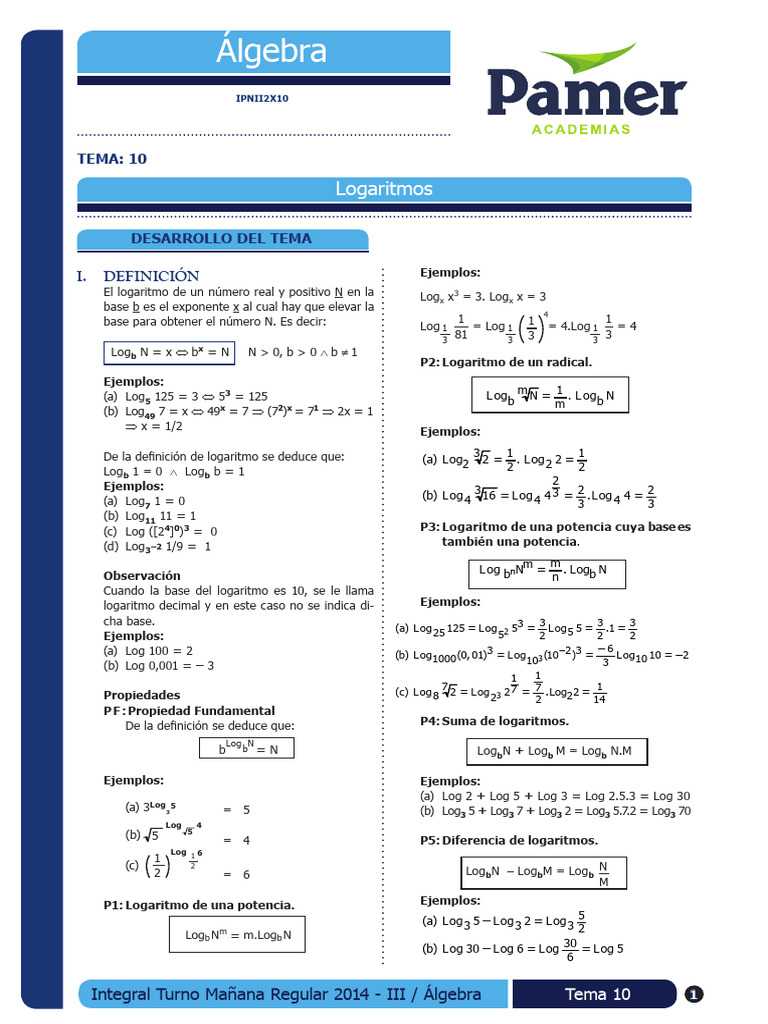 álgebra_10_logaritmos | PDF | Logaritmo | Exponenciación