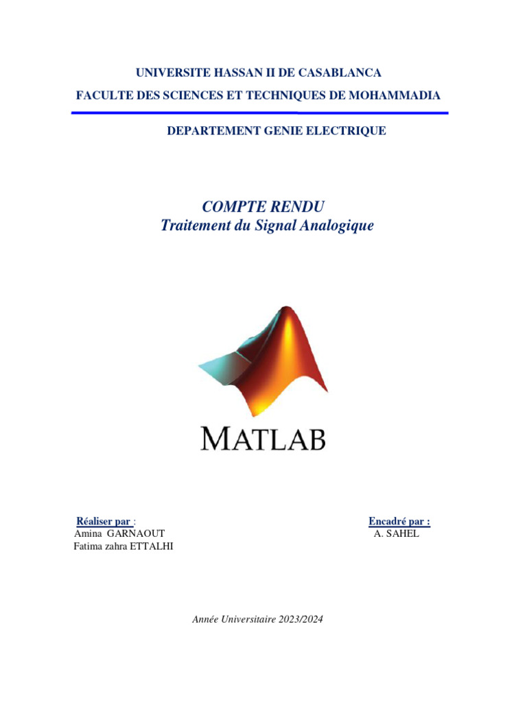 Traitement du Signal Analogique avec MATLAB | PDF | Fréquence | Filtre ...