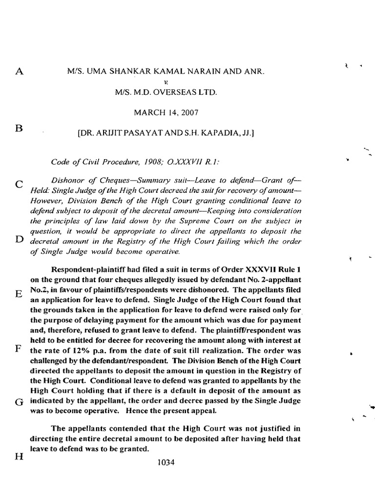 Uma Shankar Kamal Narain and Anr | PDF | Lawsuit | Appeal