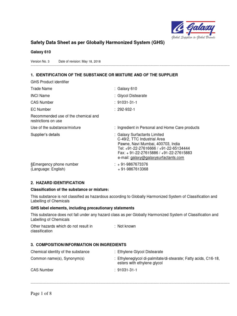 SDS of Galaxy 610 | PDF | Toxicity | Chemistry