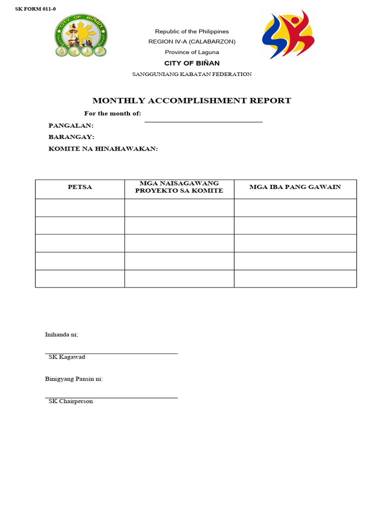Monthly Accomplishment Report SK 2023 | PDF
