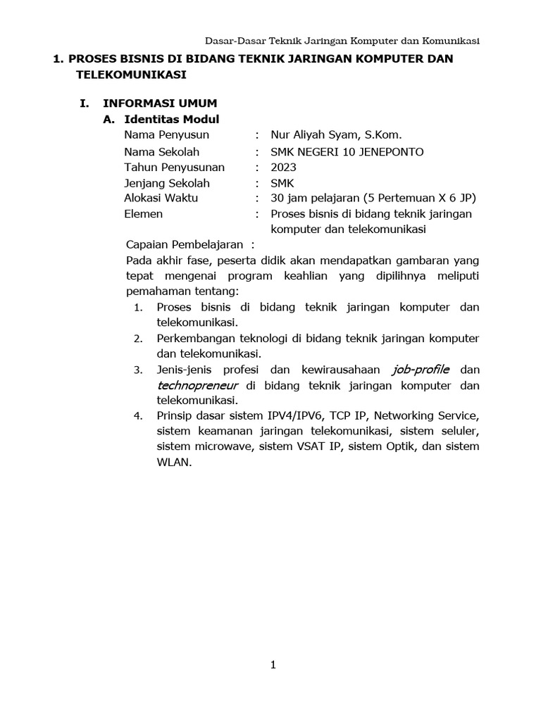 Dasar Teknik Jaringan Komputer dan Telekomunikasi | PDF