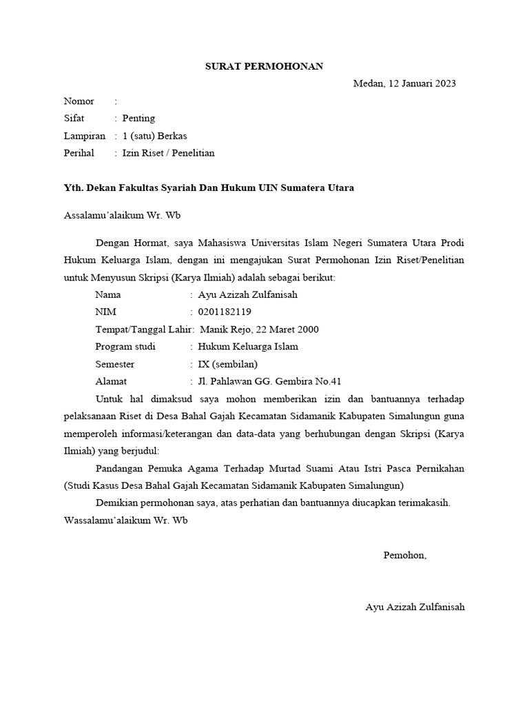 SURAT Riset Ayu Azizah | PDF