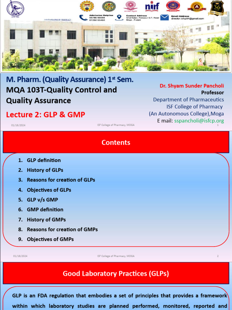 GLP and GMP: Definitions and Objectives | PDF | Health Care | Quality