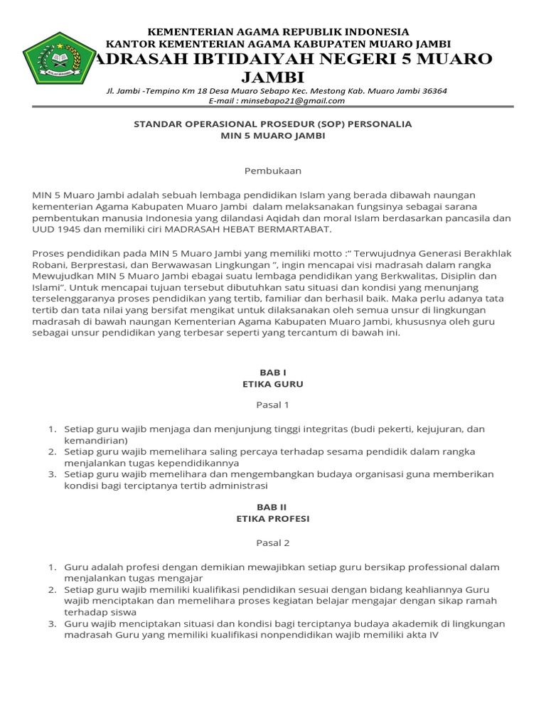 SOP MIN 5 Muaro Jambi | PDF