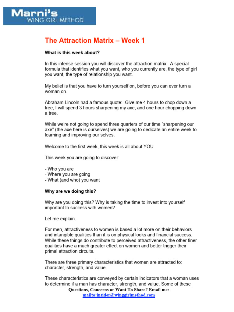 Week 1 Attraction Matrix | PDF | Behavior | Psychology